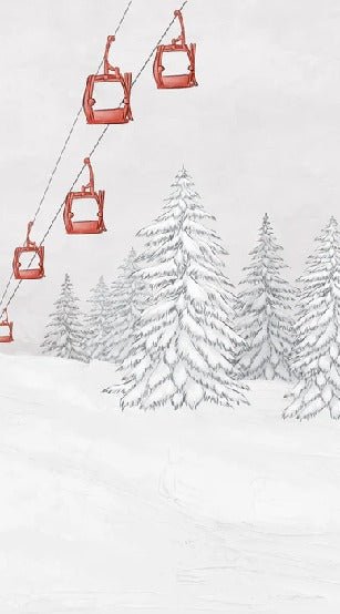 Papier peint montagne télécabine rouge - Muralconcept