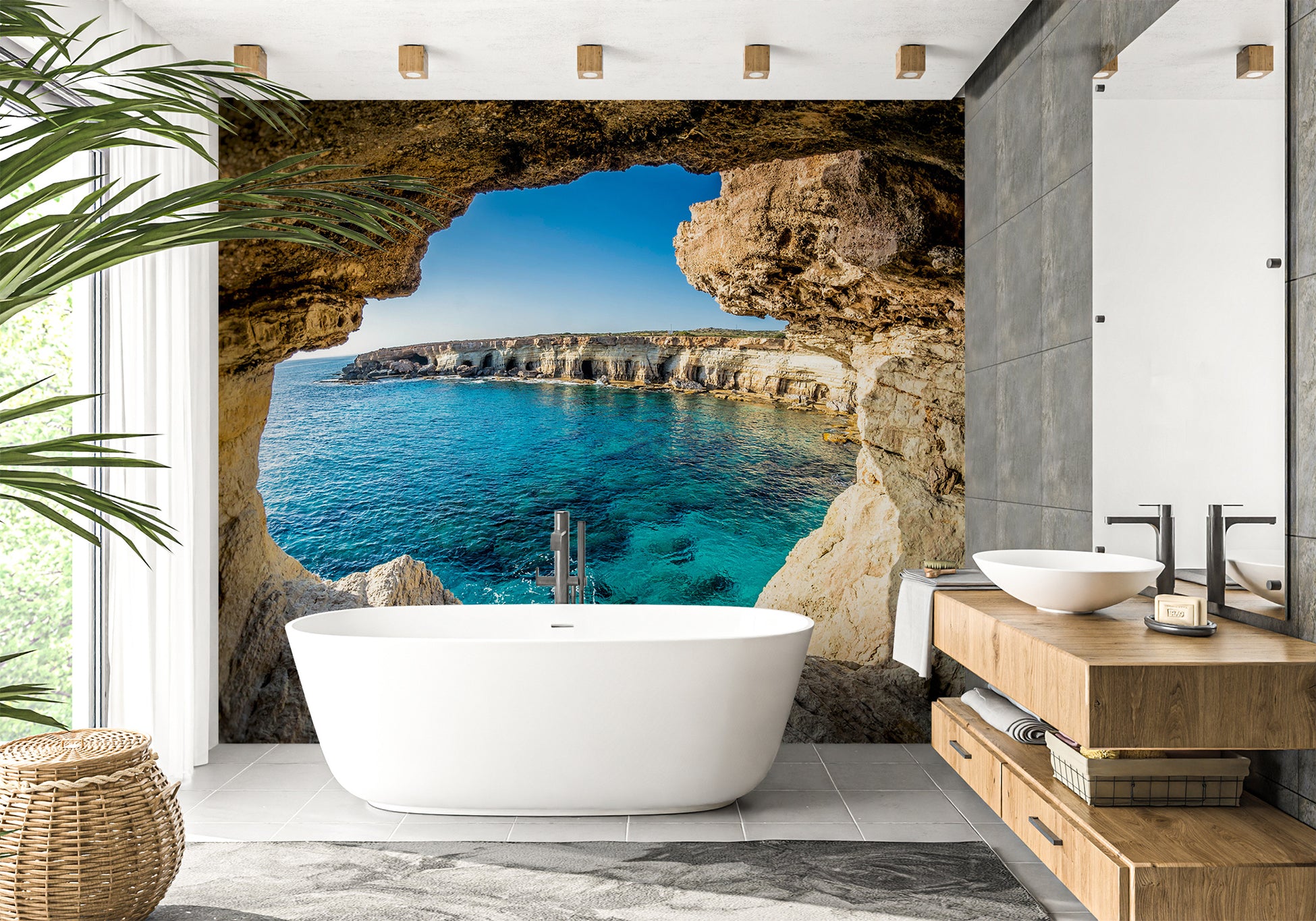 Papier peint salle de bain grotte marine - Muralconcept