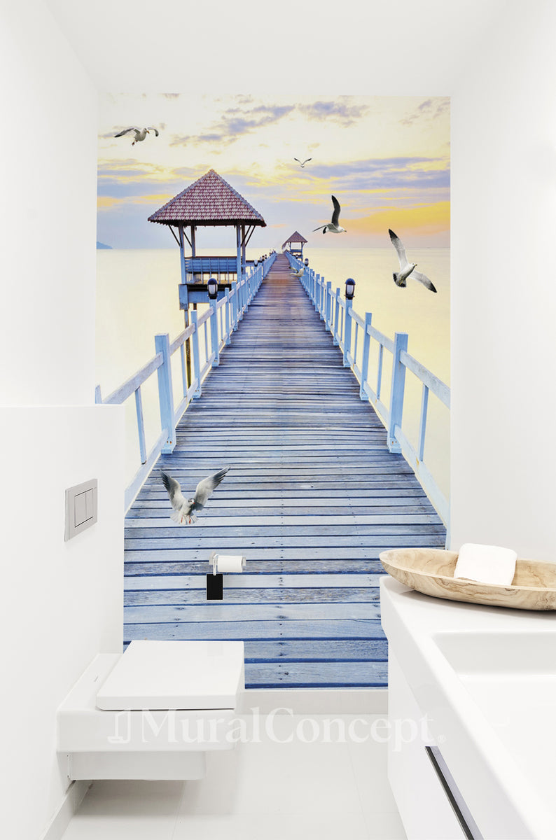 Papier peint wc ponton vue sur mer - Muralconcept